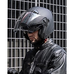 AUBOA Open Face Motorcycle 3/4 Helmets with Dual Visor for Men Women DOT Moped Scooter Cruiser Helmet Model AU-MO328 (Matte Black, L)