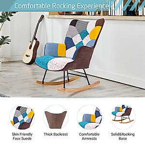 DNAKE Rocking Chair Tufted Upholstered Rocking Chair for Nursery,Comfy Wingback Glider Rocker with Safe Solid Wood Base for Living Room Bedroom Balcony