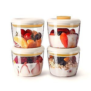 Glass Meal Prep Containers Overnight Oats Containers with Pop Lids,Airtight Food Storage Containers Reusable, Glass Bowl Wide Mouth Jars for Cereal Fruit Milk Salad Yogurt 4-Piece set 14oz 400ml