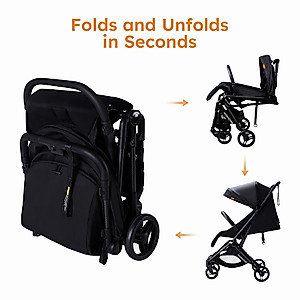 MAMAZING Lightweight Baby Stroller with Organizer, Ultra Compact & Airplane-Friendly Travel Stroller, One-Handed Folding Stroller for Toddler, Only 11.5 lbs, Coal