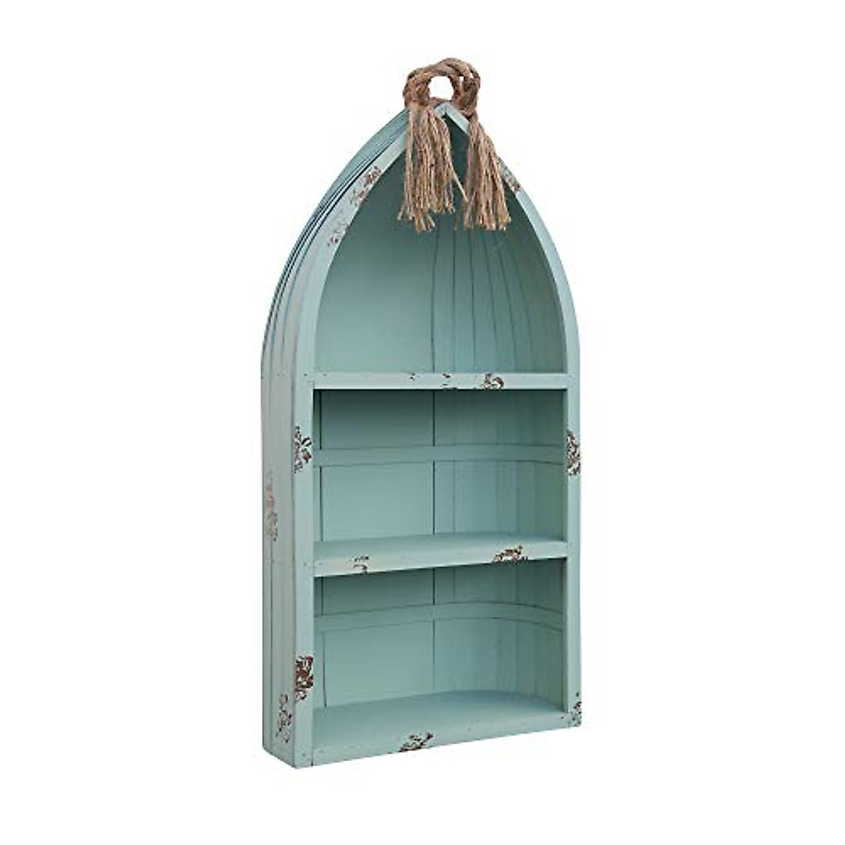 Contemporary Home Living 34.25" Teal Blue Handcrafted Canoe Shelf with Rope