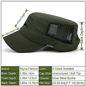 Rayna Fashion womens Quick Dry Cadet Army Waterproof Military Flat Top Baseball Dad Sun Outdoor Sports Cap, Green, X-Large