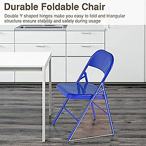 VECELO Metal Frame Folding Hold Up to 350 Pounds, Mounted Steel Chairs with Triple Braced & Double Hinged Back for Home Office, Set of 4, Blue