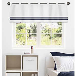 Sweet Jojo Designs White and Navy Hotel Modern Window Valance