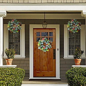 Fall Wreaths for Front Door Harvest Wreath with White Pumpkin Cotton Lamb's Ear Eucalyptus Leaves Farmhouse Autumn Wreath for Thanksgiving Halloween Decoration Indoor Outdoor (Maple-13.77IN)