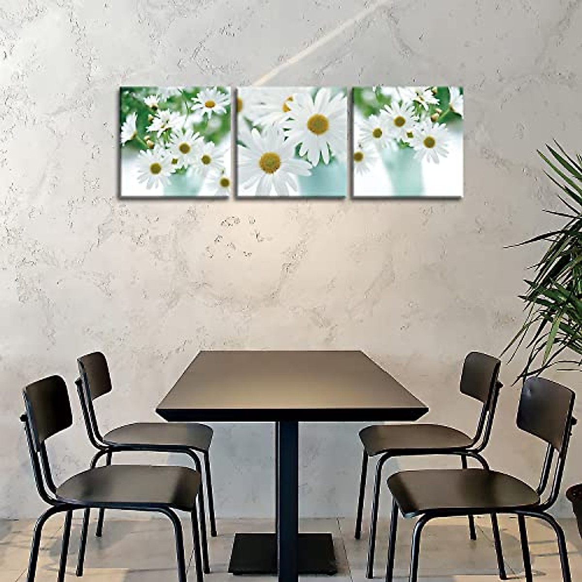 So Crazy Art- White Daisy Wall Art Decor Daisies Flower in Vase Canvas Pictures Artwork 3 Panel Plant Painting Prints for Home Living Dining Room Kitchen