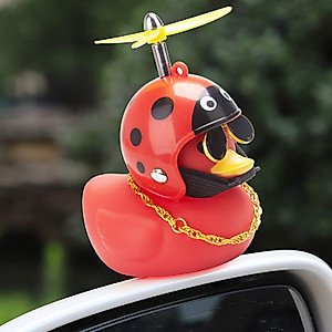 wonuu Rubber Duck Car Decoration Ornaments Duck Car Dashboard Decorations Cool Glasses Duck with Propeller Helmet (R-Beatle-Red)