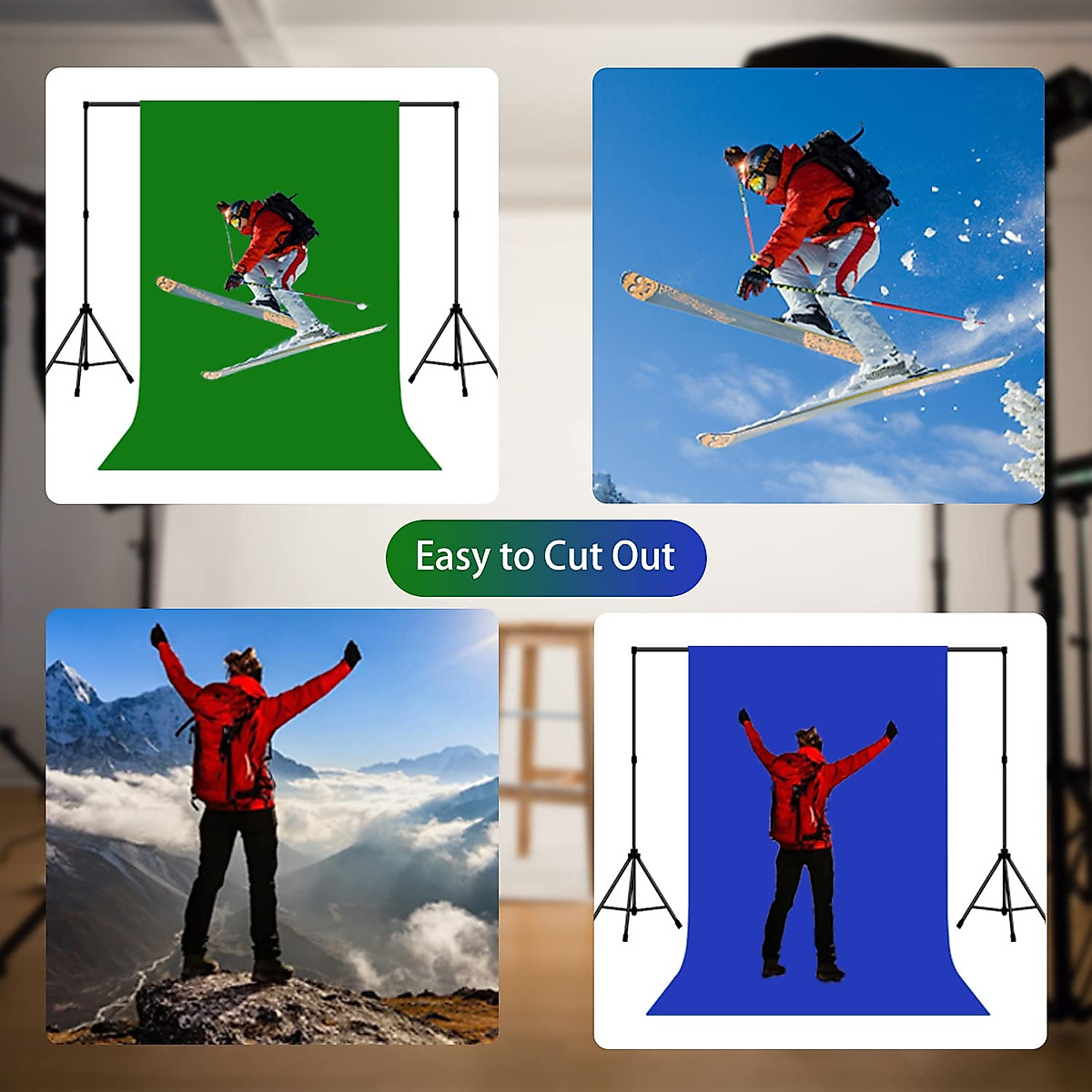 KUKUSOUL 10x10ft Blue Green Screen Backdrop Blue Photo Backdrop for Photoshoot Background Double Sided Green Screen and Blue Screen Gaming and Live Streaming KUSKX006