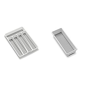 madesmart Classic Mini Silverware Tray - White & Classic 9.8 x 3.8 Bin - White | CLASSIC COLLECTION | Multi-Purpose Storage Organizer | Soft-grip Lining and Non-slip Rubber Feet