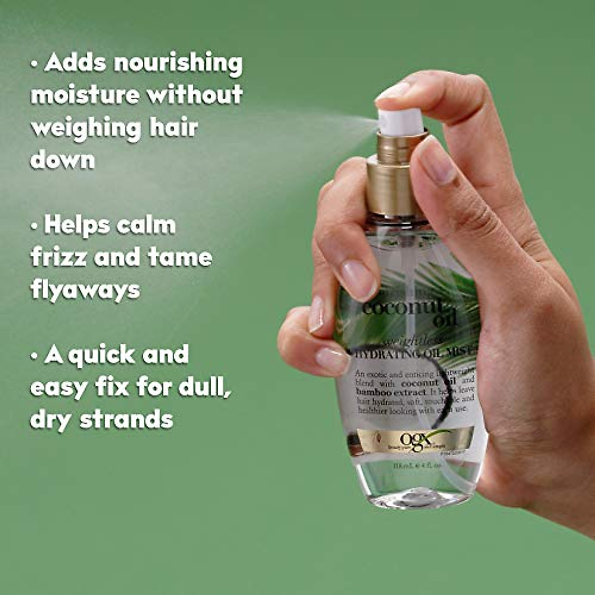 OGX Nourishing + Coconut Oil Weightless Hydrating Oil Hair Mist, Lightweight Leave-In Hair Treatment with Coconut Oil & Bamboo Extract, Paraben & Sulfate Surfactant-Free, 4 fl oz
