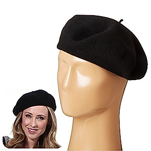 Women French Wool Beret Hats - Solid Color Classic Beanie Winter Cap (Black)