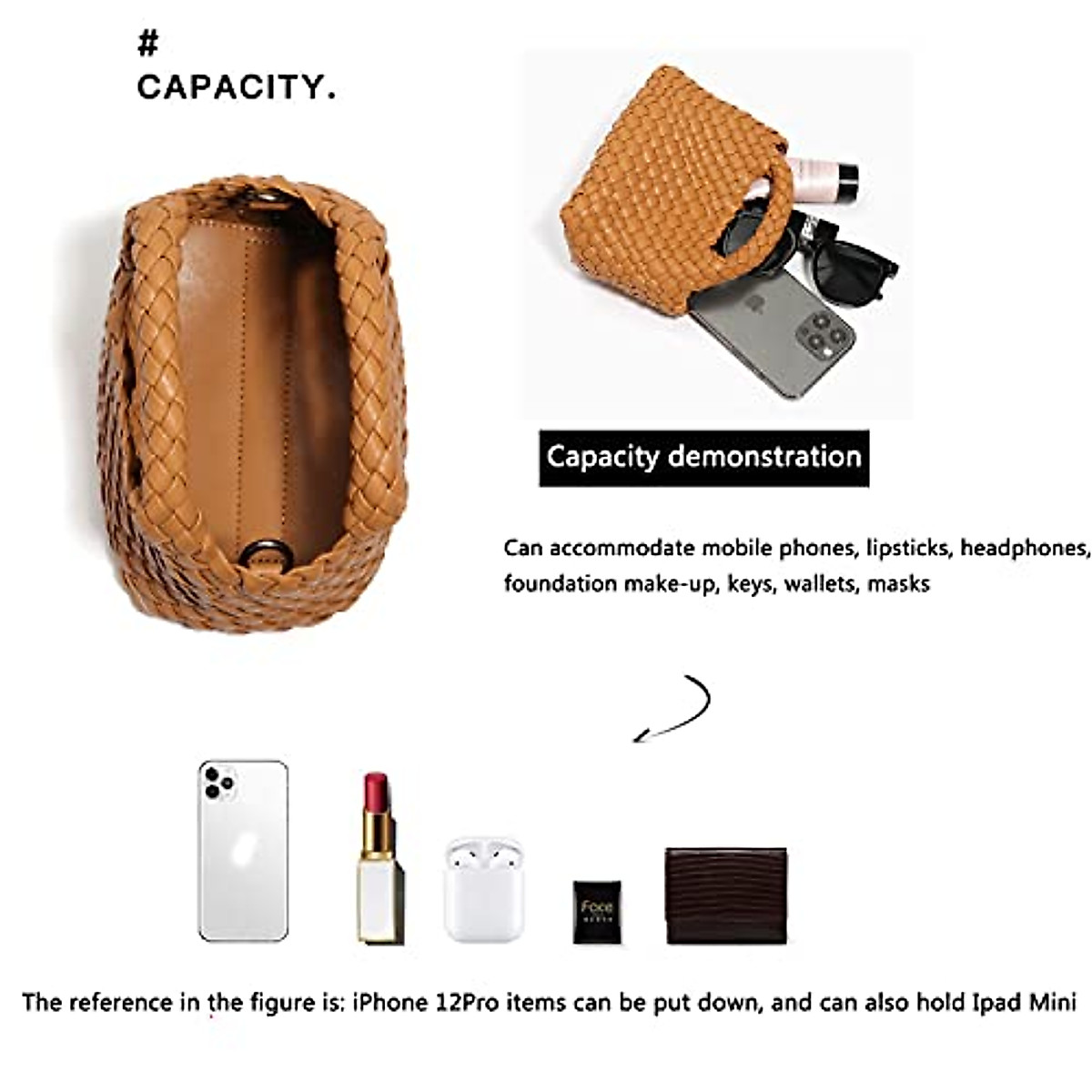 Handmade Woven Bags for Women with Coin Purse Fashion Handbag Female Shoulder Bags Foldable Chain Small Tote Crossbody Bags (Black)