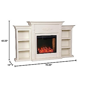 SEI Furniture Tennyson Alexa-Enabled Electric Bookcases Fireplace, Ivory
