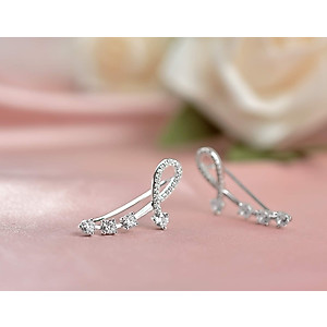 Ear Climbers Earrings for Women - Sterling Silver Cubic Zirconia Ear Cuffs Earrings Set Hypoallergenic Ear Crawler Earrings Dainty Minimalist Earrings Mother's Day Gifts for Mom Her