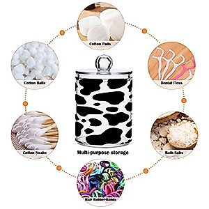 WELLDAY Apothecary Jars Bathroom Storage Organizer with Lid - 14 oz Qtip Holder Storage Canister, Black & White Cow Print Clear Plastic Jar for Cotton Swab, Cotton Ball, Floss Picks, Makeup Sponges,Ha