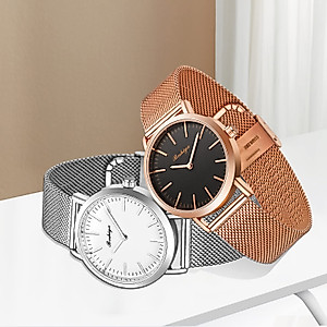 BOSHIYA Womens Stainless Steel Band Watch，Rose Gold Mesh Strap Elegant Dress Designer,Mesh Bracelet Ladies Wrist Watches Waterproof with Roman Timescale Dial