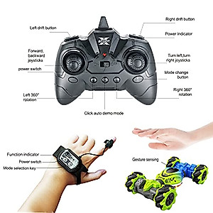 HScopter Gesture RC Cars 4WD Drift Stunt Remote Control Car Twist Offroad Craweler with Gravity Sensor Watch Light Music Kids Toys Gift Prensent for Boy Girl Birthday Chirstams Party Xmas