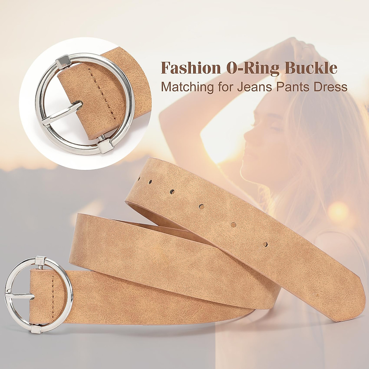 XZQTIVE Women Belts for Jeans Dress Casual Women Leather Belts with O-Ring Buckle 1.42" Width Plus Size Ladies Waist Belts,brown