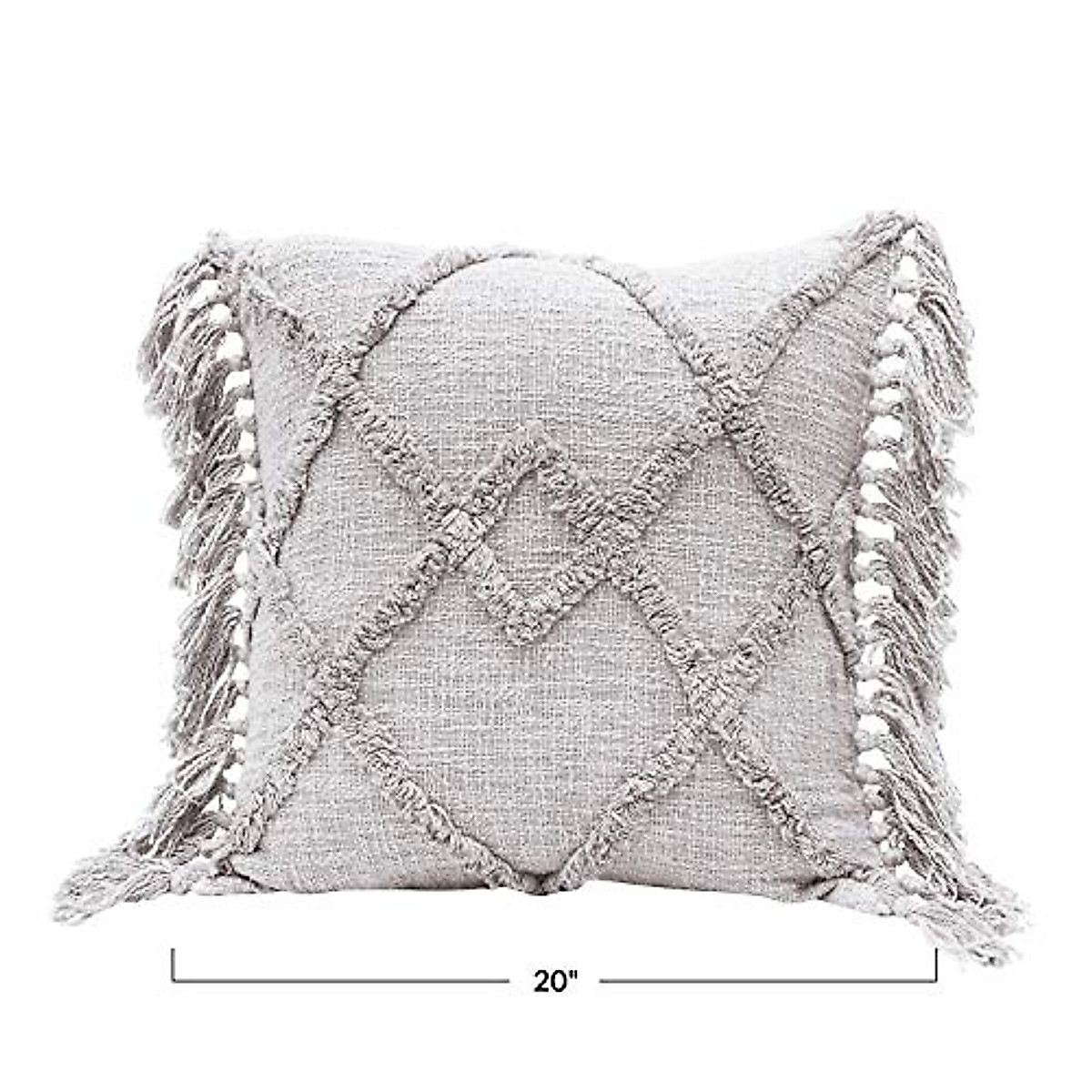 Creative Co-Op Cotton Blend Tufted Pattern & Tassels, Grey Pillow