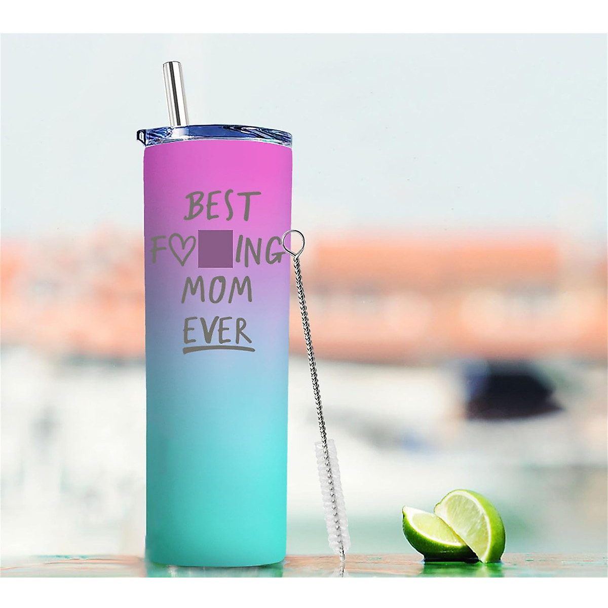 Gifts for Mom from Daughter Son Kids Best Mom Ever Tumbler Gifts 20oz Travel Cup Gifts for Mom Mothers Day Birthday Christmas Presents Pink Gradient Stainless Steel Tumbler with Lid Staw