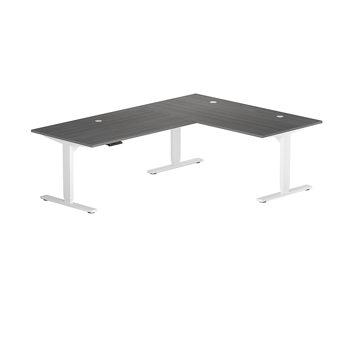Progressive Desk Electric Stand Up Height Adjustable Standing Desk - L Shaped 78" x 60" Corner Table Computer Rising Workstation - White Frame, Gray Oak Top