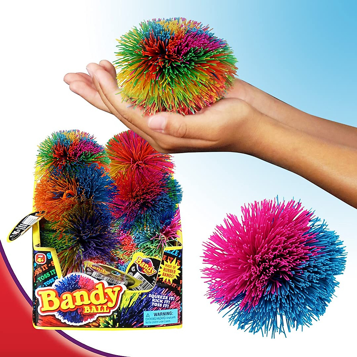 JA-RU Bandy Ball (Random Color), 3" Fidget Ball with String & Spike, Stress Relief Sensory Toy for Kids & Adults