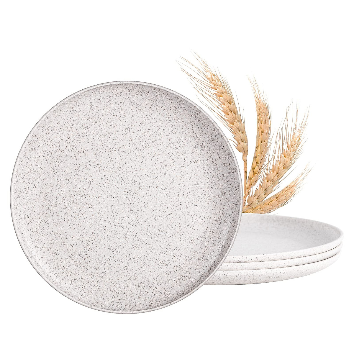 MISS BIG Dinner Plates,10 inches Plastic Plates Set of 4,Lightweight Wheat Straw Plates,for Children & Adult Plastic Plates Reusable,No BPAs and No Chemical Dyes,Plastic Dinner Plates(Wheat White)