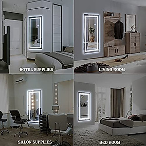 QiMH Vertical 47x22 Inch Wall Mounted LED Lighted Vanity Mirror with Aluminum Frame Backlit, 3 Colors Dimmable Light, Bedroom and Bathroom Hanging Rectangle Whole Body Mirror