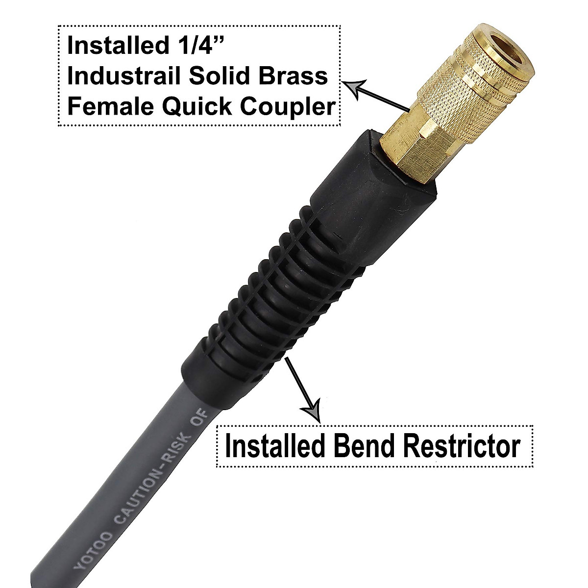 YOTOO Hybrid Air Hose 1/4-Inch by 25-Feet 300 PSI Heavy Duty, Lightweight, Kink Resistant, All-Weather Flexibility with 1/4-Inch Industrial Air Fittings and Bend Restrictors, Gray