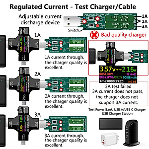 USB C Tester,KJ-KayJI 2 in 1 Tester IPS Digital Multimeter(2024),Voltage,Cur,Pwr,Resistance,Elec,Temp,Capacity,Tme,Fast Charging,with 3A Discharge Load Support PD2.0/PD3.0,QC2.0/QC3.0,BC1.2