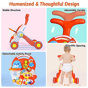 Baby Walker for 1 Year Old Boys Girls, Sit to Stand Learning Walker with Kids Early Active Center & Removable Play Panel, Toddler Push Walking Toy for 9 12 18 Months Christmas Birthday Gift