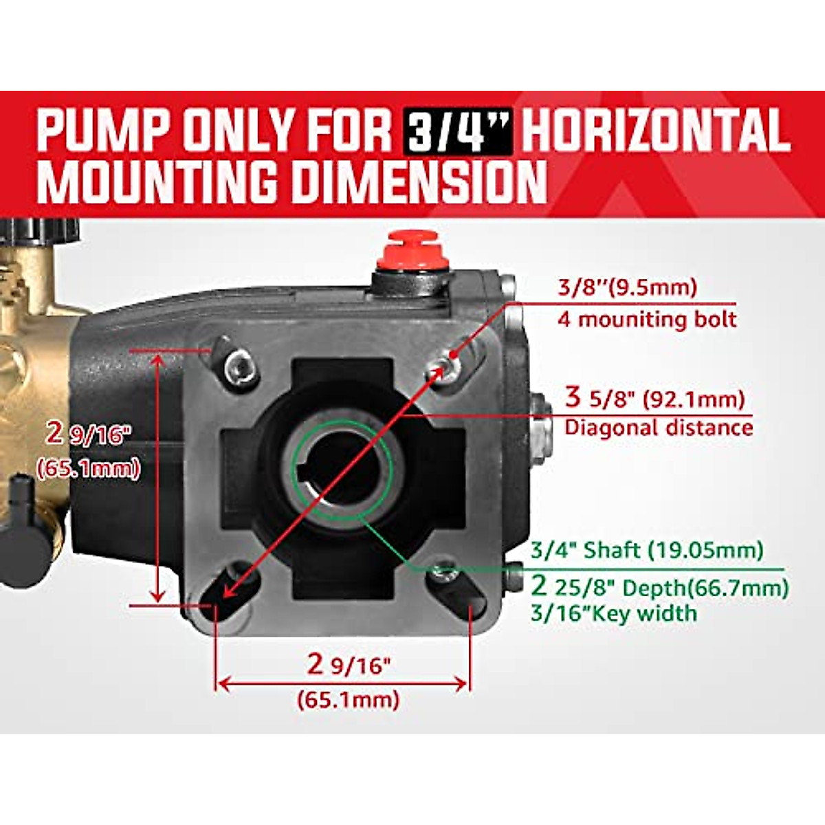 YAMATIC Horizontal Triplex Pressure Washer Pump 3/4" Shaft 3300 PSI @ 3.0 GPM 5.5-8 HP Replacement for Most Brand Honda Simpson 90036 90039 and More