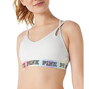 Victoria's Secret Pink Ultimate Strappy Sports Bra, Low Impact Bras for Women, Multi White, (S)