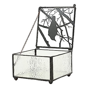 Ebros Gift Gothic Silhouette Raven Crow On Tree Branch Frosted Glass Decorative Jewelry Box 4" Wide Edgar Poe Nevermore Ravens Crows Stash Trinket Secret Box