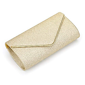 ZIUMUDY Women's Glitter Envelope Clutches Evening Bags Bridal Wedding Party Purse Handbag (Gold)
