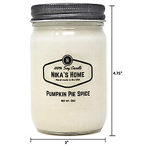 Nika's Home Pumpkin Pie Spice Soy Candle 12oz Mason Jar Non-Toxic White Soy Handmade, Long Burning 50-60 Hours Highly Scented All Natural, Clean Burning Candle Gift Décor