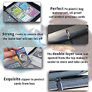 Trading Card Binder 4-Pocket for Trading Cards Holder Sleeves Portable Card Collector Book Fits 400 Cards with 50 Removable Sleeves Card Storage with Zipper Holder