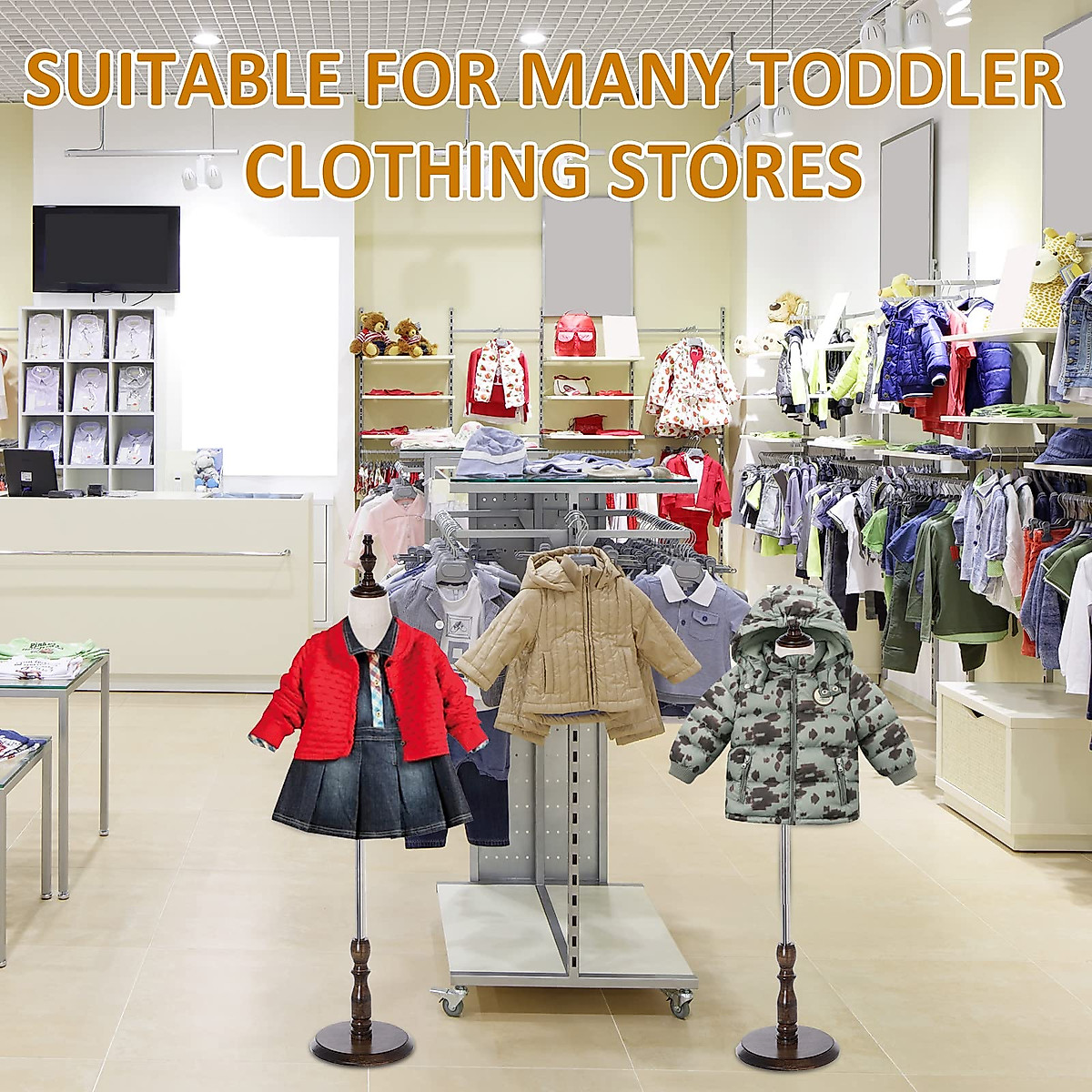 Geetery 2 Pcs Kid Dress Form Adjustable Toddler Clothes Mannequins Children's Mannequin with Wooden Base for Window Counter Studio Clothing Store Display (2-3 Years Old)