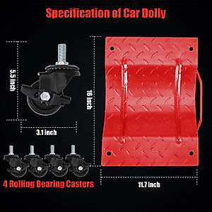 Heavy Duty Car Dolly 4 Pack, 6000 lbs Wheel Dolly Car Tire Stake with Brakes, Car Tire Dolly Cart with Wheels, Vehicle Dollies for Moving, Car Repair