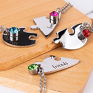Personalized Matching Heart Puzzles Pieces Custom Name Birthstone Friendship Necklaces for Best Friends of 4