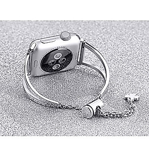 Secbolt Bands Compatible with Apple Watch Band 38mm 40mm 41mm iWatch Series 8/7/6/5/4/3/2/1/SE, Women Dressy Metal Jewelry Bracelet Bangle Wristband Stainless Steel, Silver