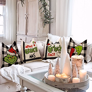 HIMATAID Christmas Pillow Covers 18x18 Set of 4 for Grinchmas Christmas Decorations Christmas Pillows Xmas Farmhouse Decor Throw Pillow Covers for Porch Decor,Couch,Bed