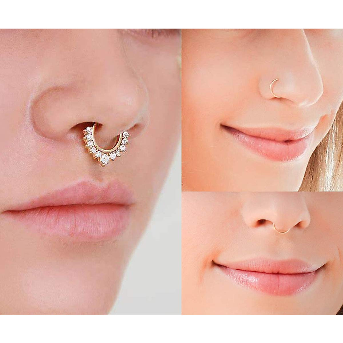 AVYRING Fake Nose Ring Hoop Faux Nose Septum Ring Non-Pierced Clip On Nostril Piercing Rings Jewelry Silver Gold