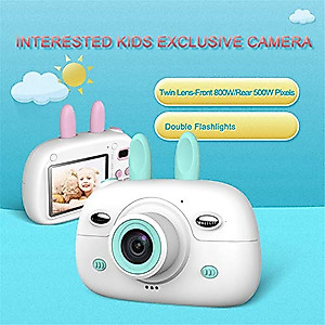 MCJL Child Camera Child Digital Camera Photograph Print Camera Cartoon Rabbit Video Recorder 1080P High List Anti Dual Lens 2.4 Inch IPS Screen,Blue,32GB