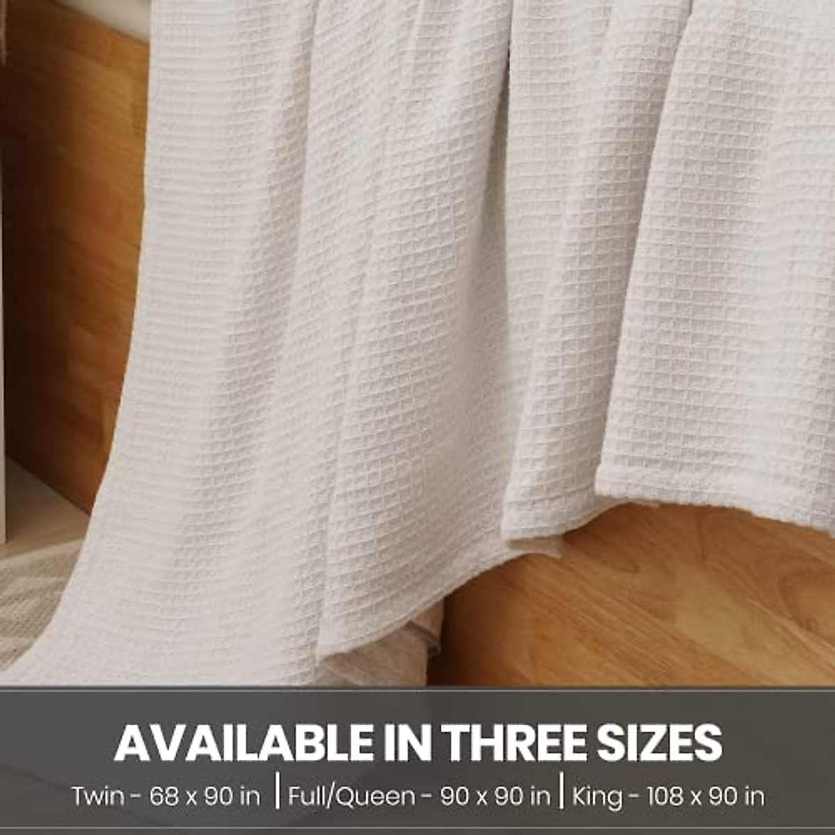 Cotton Blanket Queen Size, Luxury Blankets for Any-Home Decor, Waffle Blanket - Gifts for Mom, Soft Throw Blanket, Queen Size Blanket for Queen Bed, White Blanket - 90" X 90"