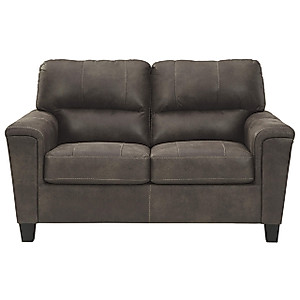 Signature Design by Ashley Navi Faux Leather Modern Loveseat, Gray