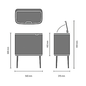 Brabantia 316227 Bo Touch Trash Can, with 2 Inner Buckets, 3 + 6 gallon/11 + 23 Litre Bo Trash Can, Matt Steel Fingerprint Proof, Box Touch Bin, with 2 Inner Buckets, 11 + 23 Litre
