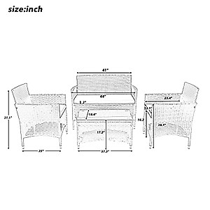 SAWQF Outdoor Furniture Set 4 Piece Rattan Sofa Seating Group with Cushions for Garden Patio Terrace 2 Colors (Color : E)