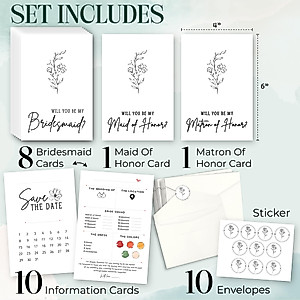 STOFINITY Will You Be My Bridesmaid Card - 8 Bridesmaid Proposal Card, 1 Will You Be My Maid Of Honor Card, 1 Will You Be My Matron Of Honor Proposal, Bridesmaid Proposal Gifts Ideas and Stickers