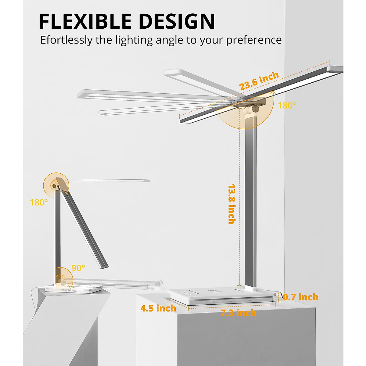 HSicily LED Desk Lamp with Wireless Charger, Double Head Desk Lamps for Home Office, Bright Desk Lamp with USB Charging Port for College Dorm Room, 5 Light Modes Desk Light with Timer, Night Light